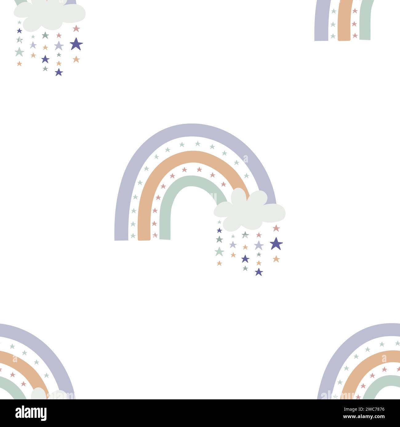 Boho baby rainbow seamless pattern. Boho color rainbow background for ...