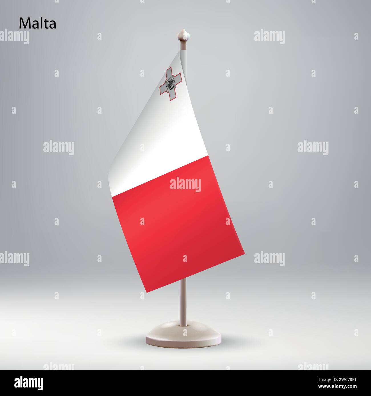Flag of Malta hanging on a flag stand. Usable for summit or conference ...