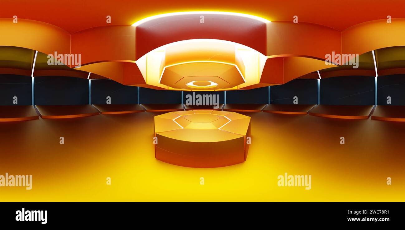 A Room That Has Some Lights on It with a podium for presentation ...