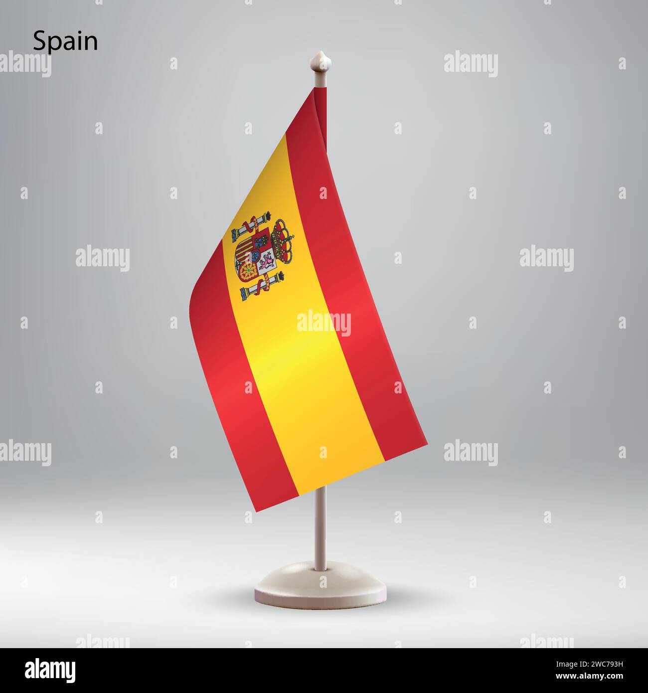 Flag of Spain hanging on a flag stand. Usable for summit or conference ...