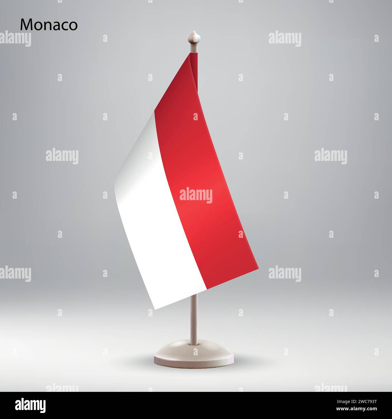 Flag of Monaco hanging on a flag stand. Usable for summit or conference ...
