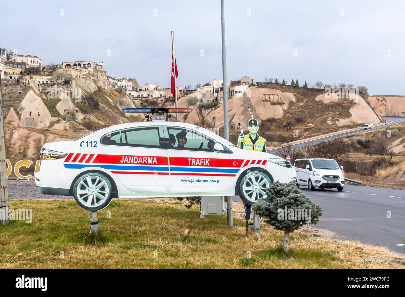 Traffic cop sign in the form of the paper car billboard banner in ...