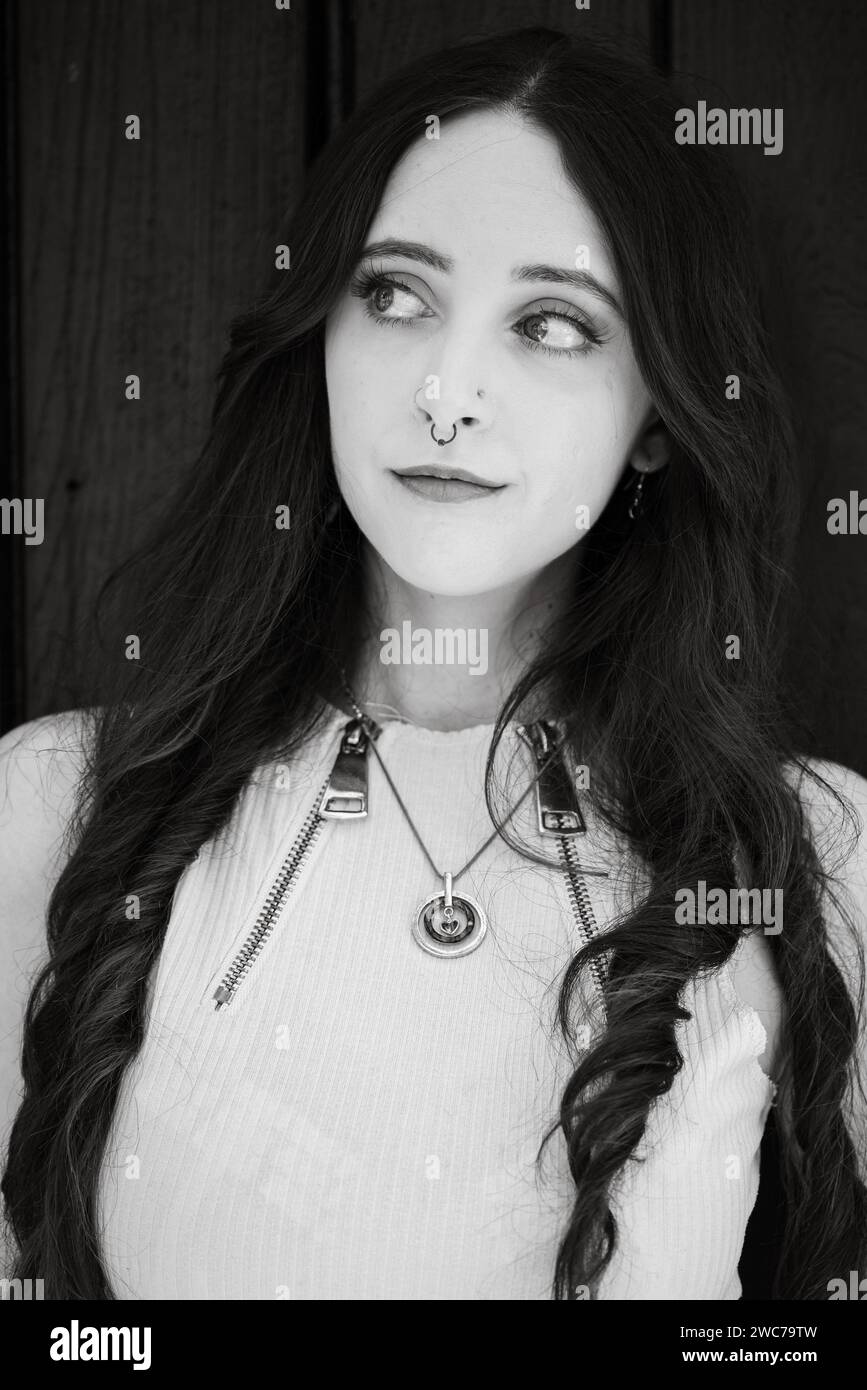 A grayscale shot of a goth girl in an urban setting Stock Photo - Alamy
