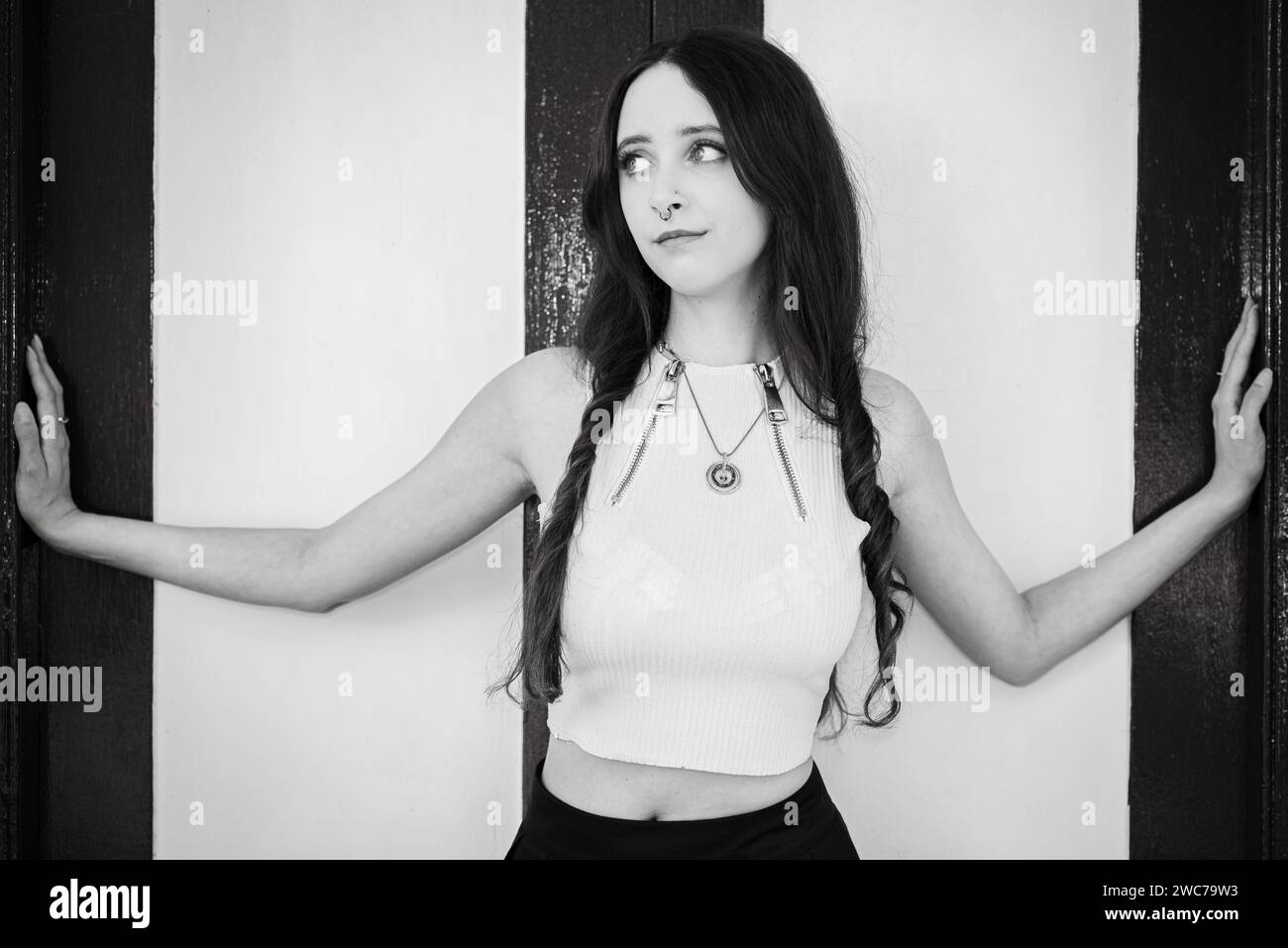 A grayscale shot of a goth girl in an urban setting Stock Photo - Alamy