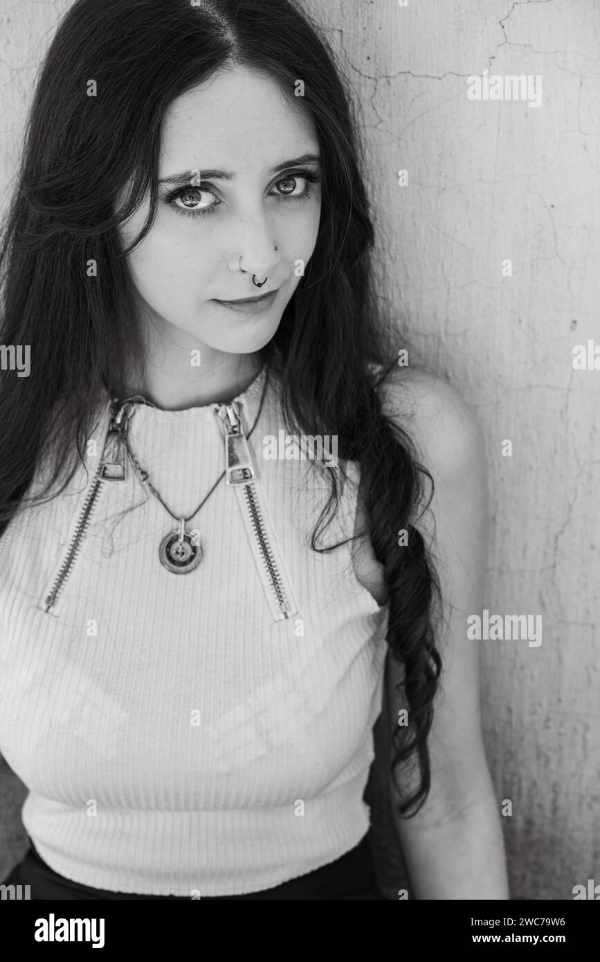A grayscale shot of a goth girl in an urban setting Stock Photo - Alamy