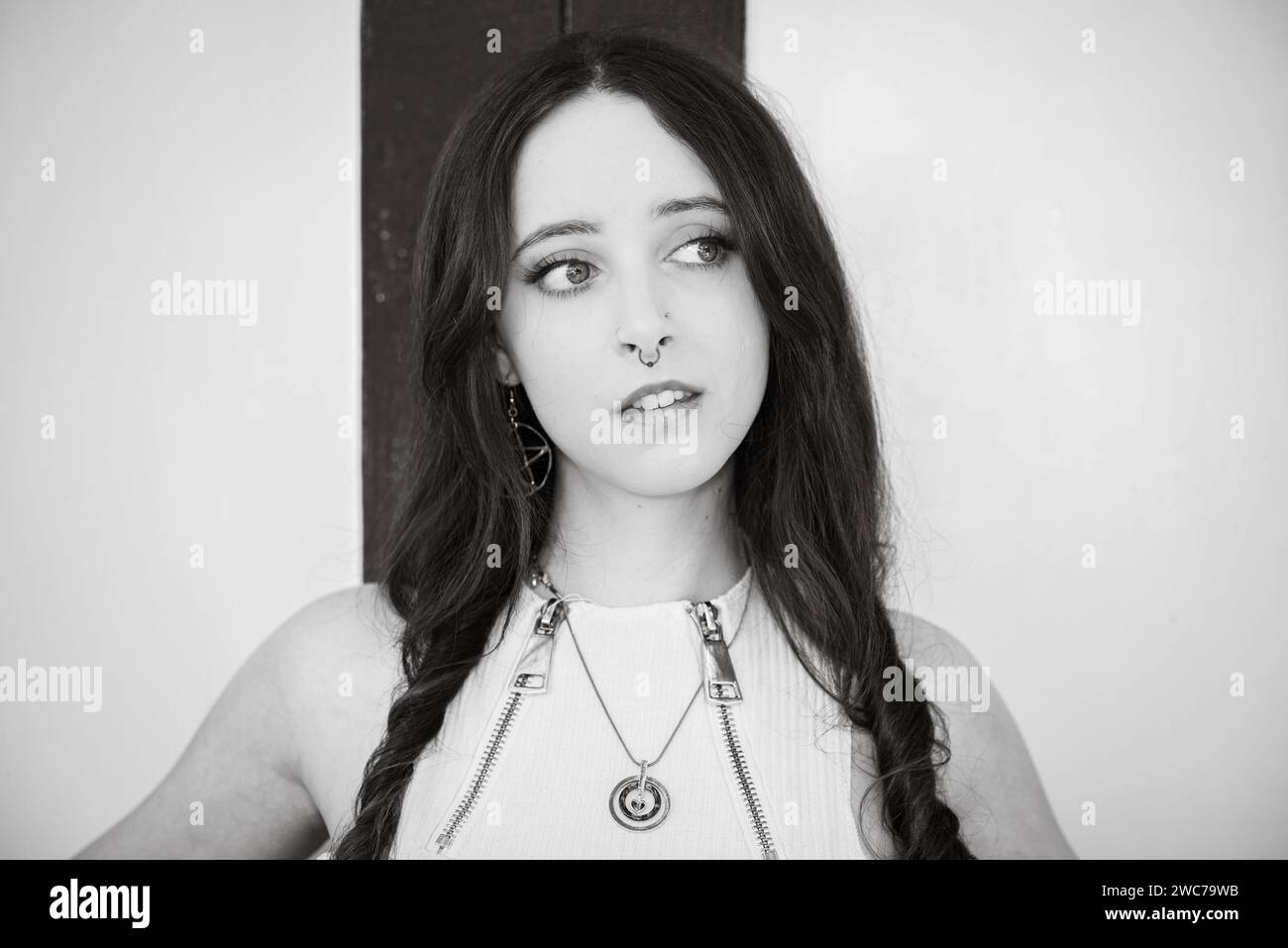 A grayscale shot of a goth girl in an urban setting Stock Photo - Alamy