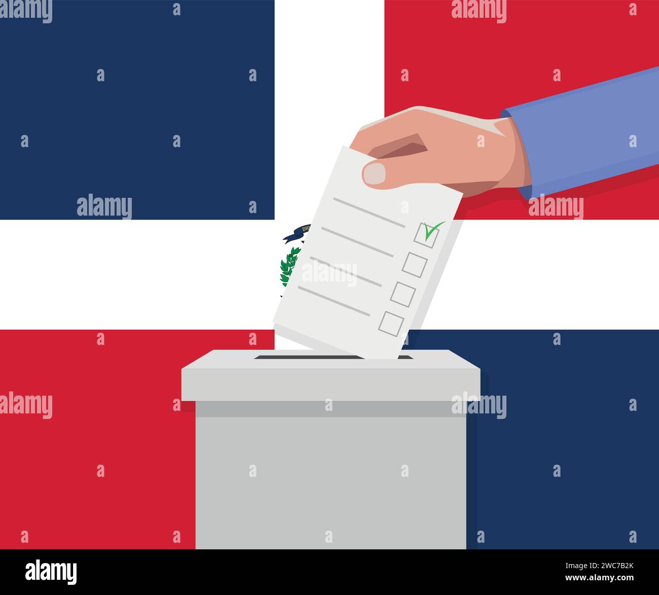 Dominican Republic election concept. Hand puts vote bulletin into vote ...