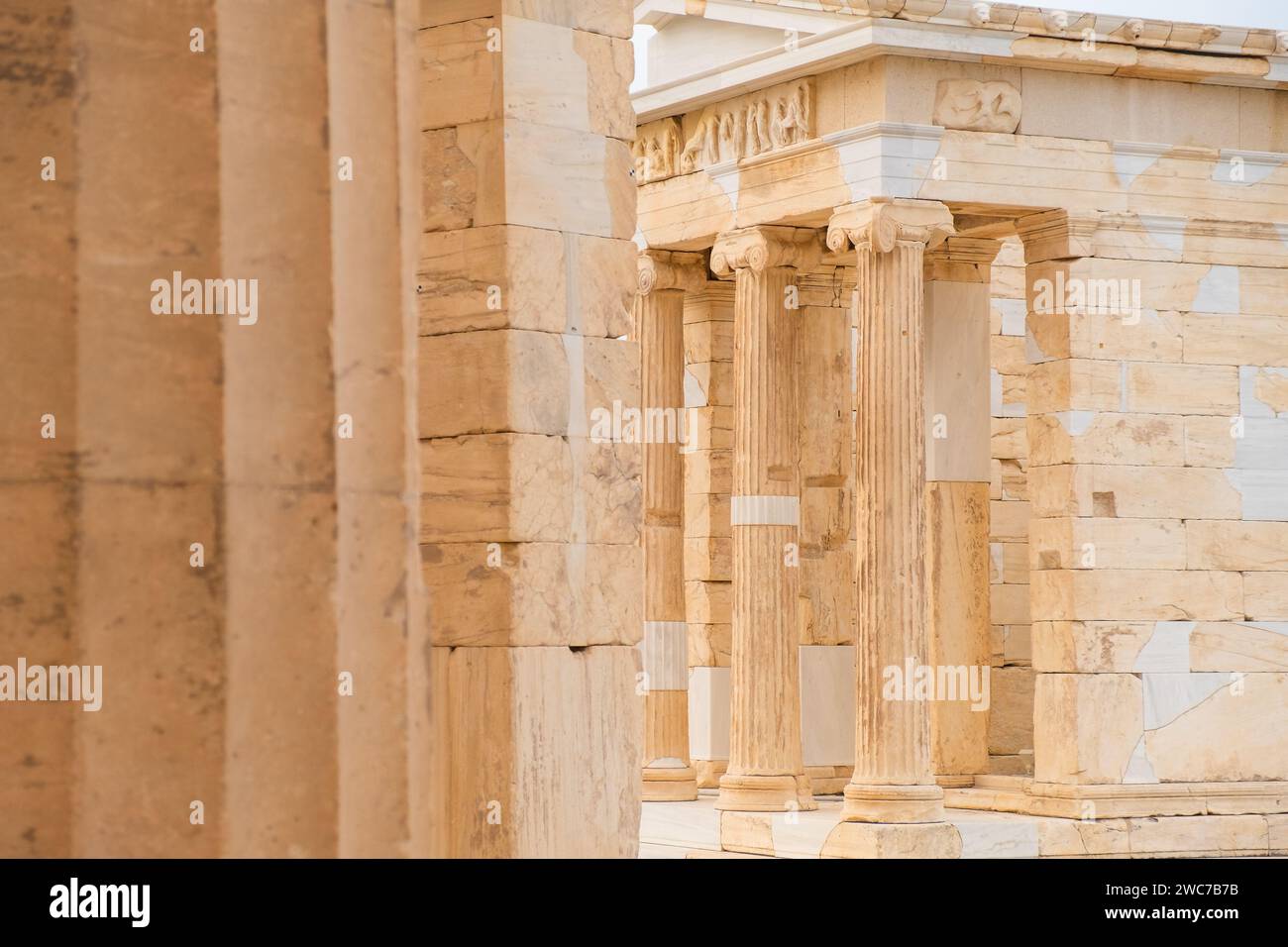 Temple of Athena Nike with columns on the Acropolis in Athens, Greece. Fully Ionic temple on the ...