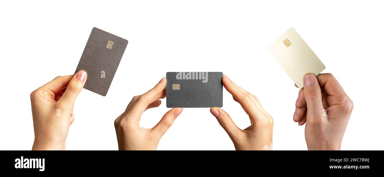 Hand holding bank card mockup, plastic bankcard with chip, isolated on ...