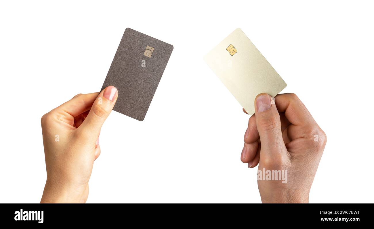 Hand holding bank credit card mock up, plastic bankcard, isolated on ...