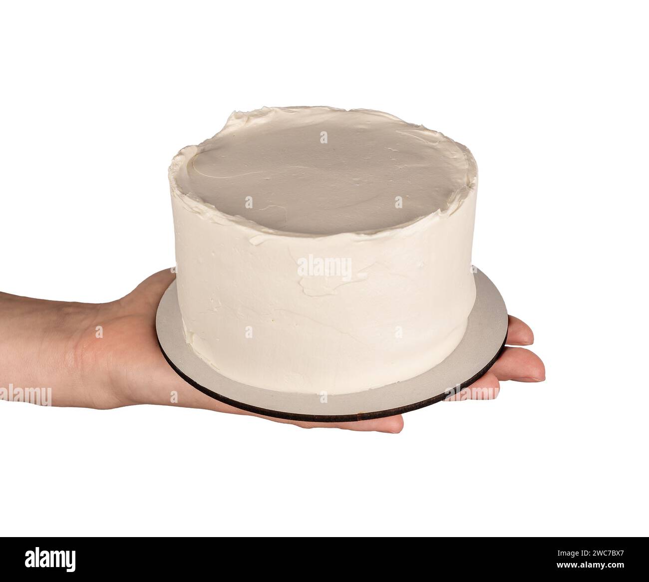 Hand holding blank bento cake mock up, mini birthday dessert on palm ...
