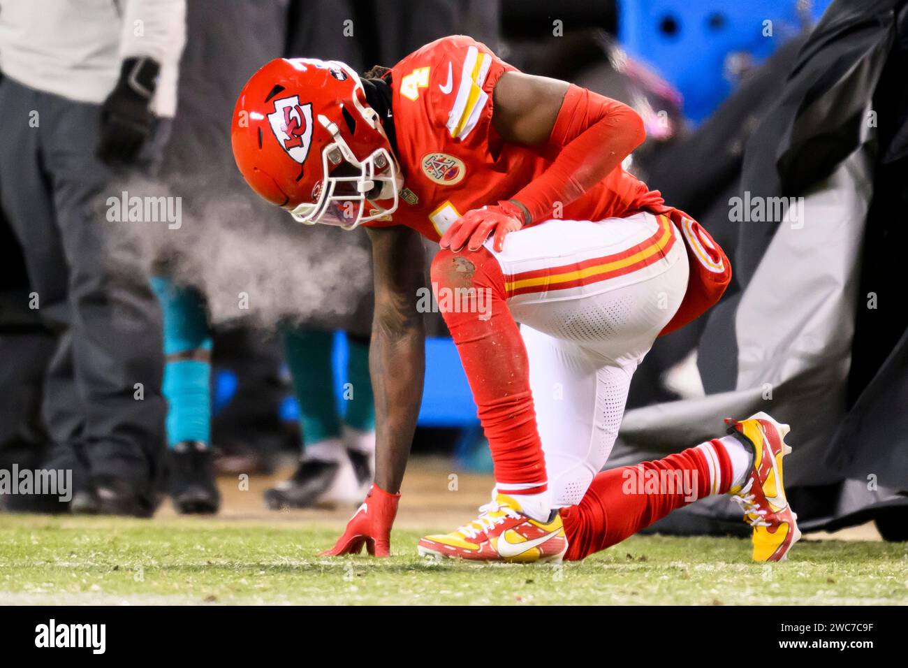 Kansas City Chiefs wide receiver Rashee Rice was slow to get up after a ...