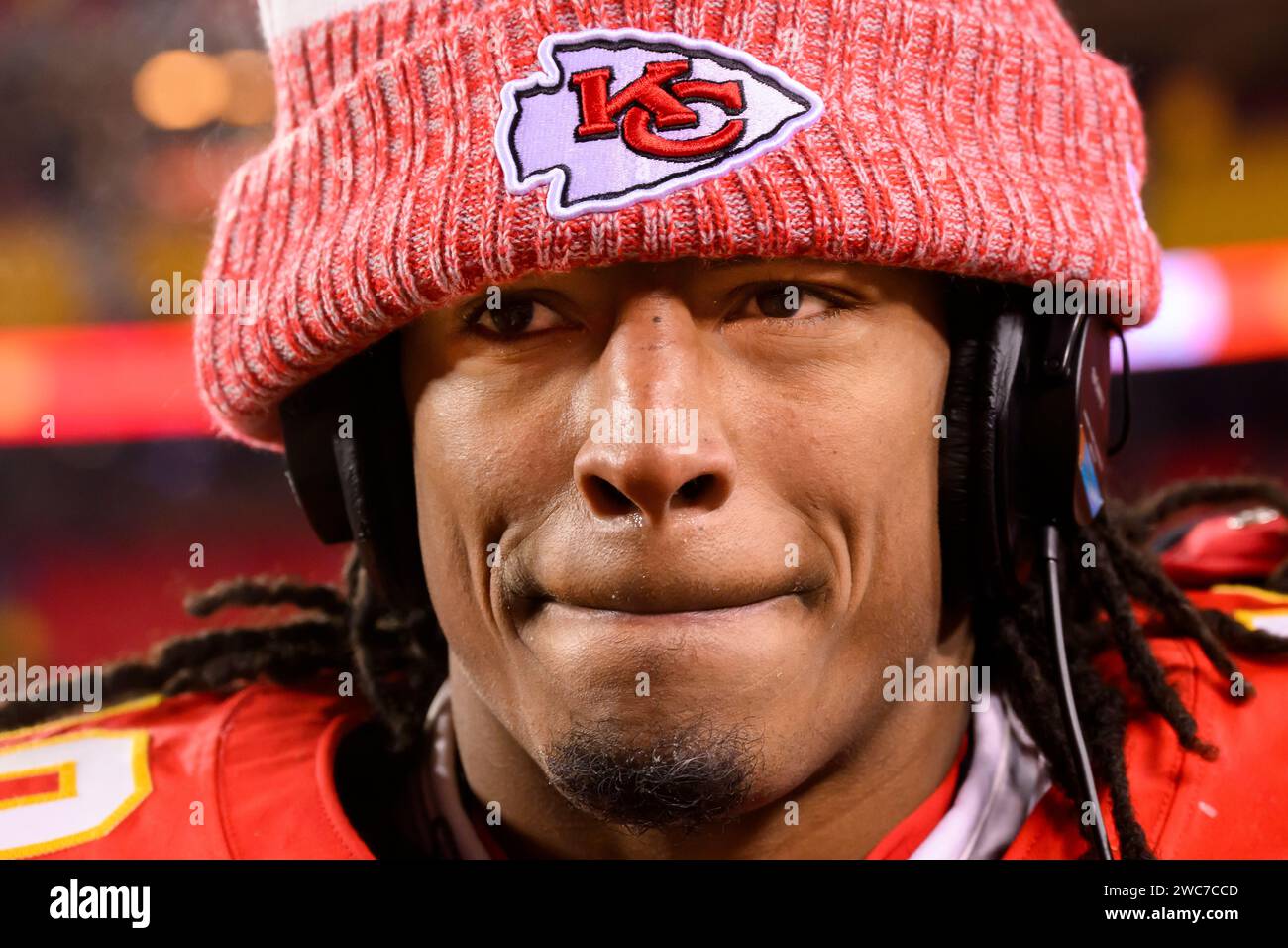 Kansas City Chiefs running back Isiah Pacheco is interviewed after ...
