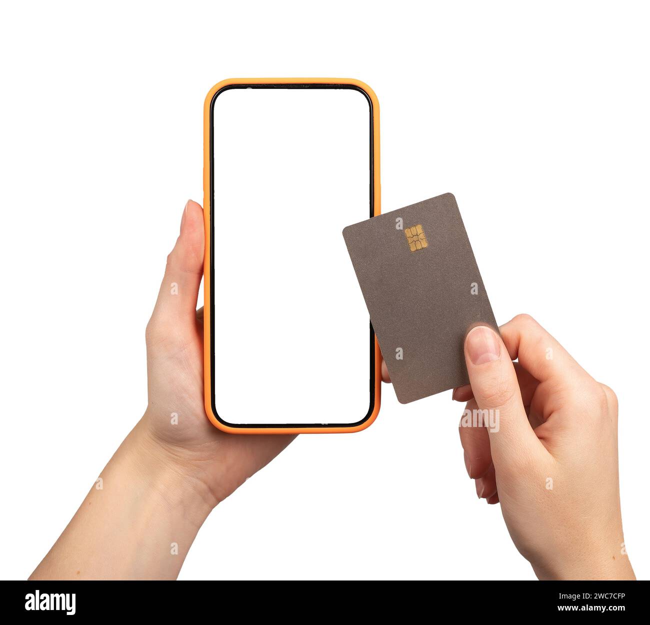 Woman paying smart phone Cut Out Stock Images & Pictures - Alamy