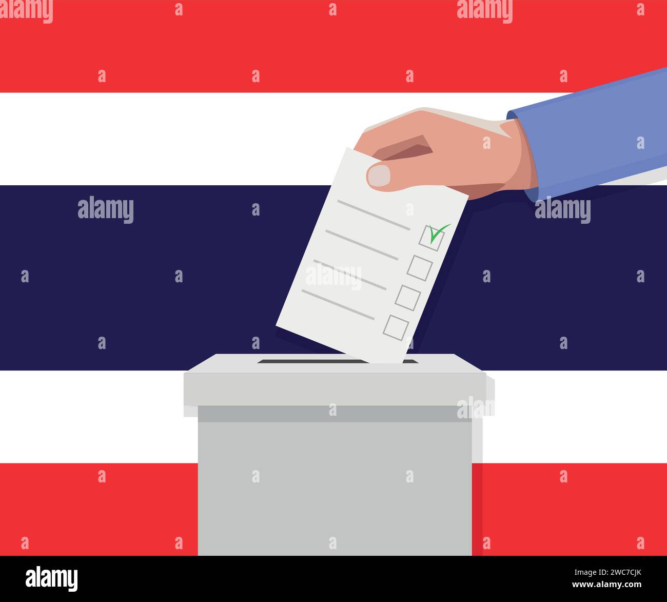Thailand election concept. Hand puts vote bulletin into vote box Stock ...