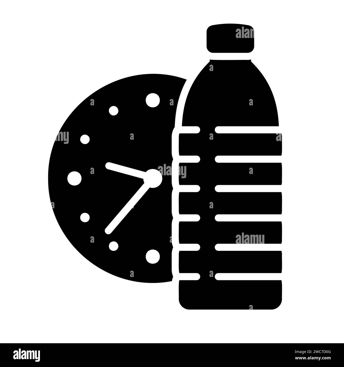 Time to drink water vector solid icon. Water bottle with watch sign ...