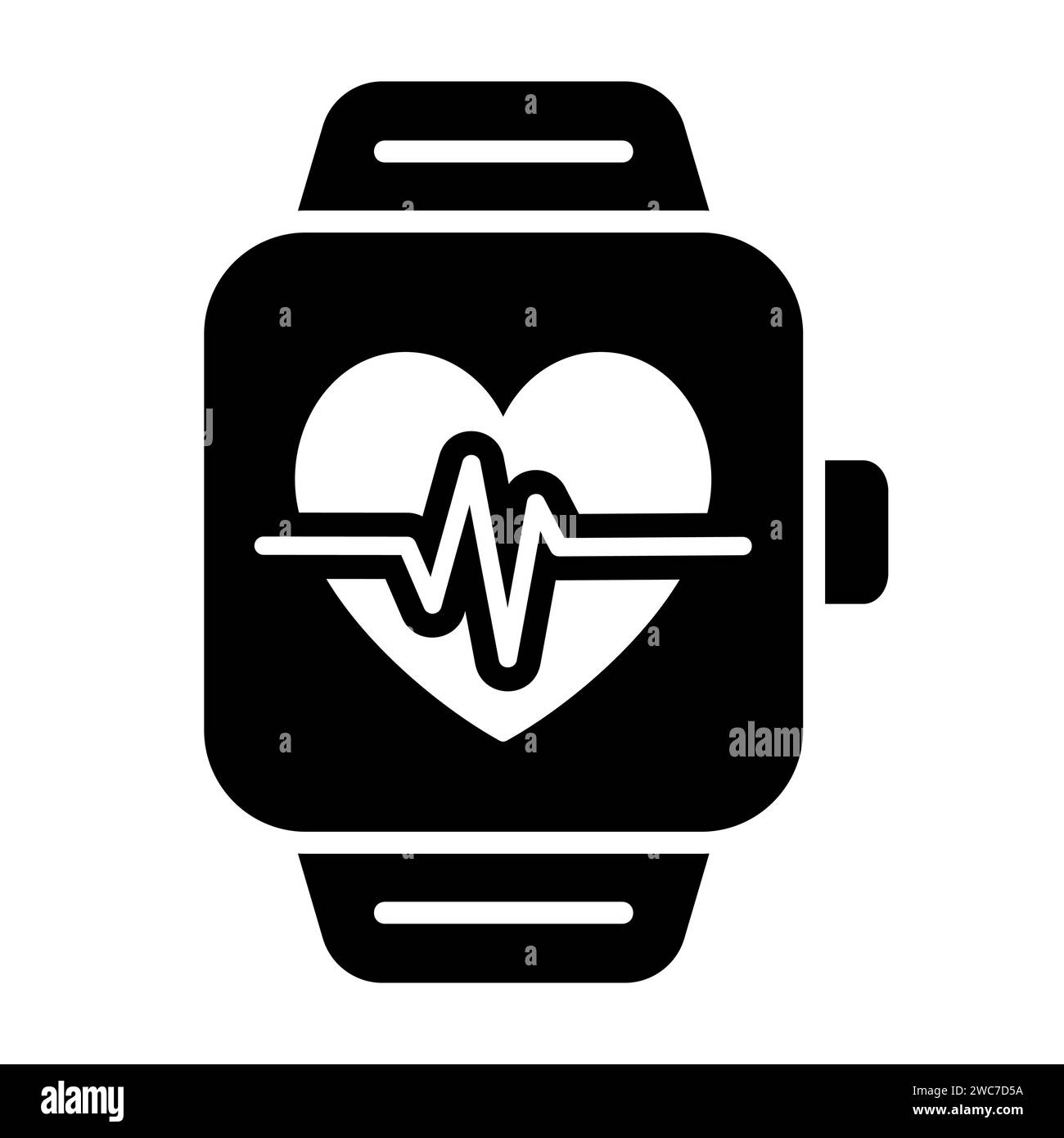Smart watch shown heartbeat on screen vector solid icon. Graph symbol ...