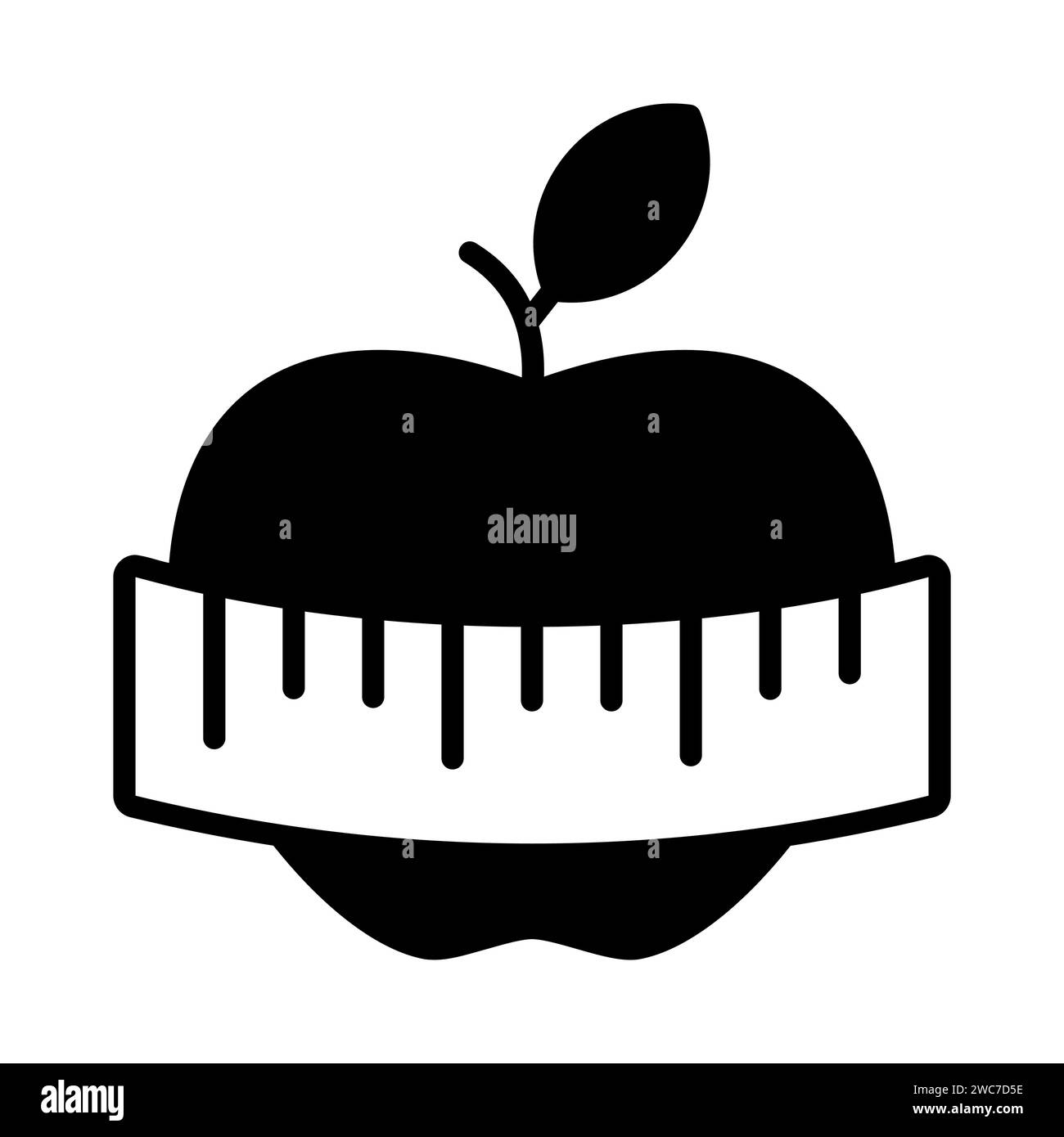 Apple with measuring tape vector solid icon. Graph symbol for fitness ...