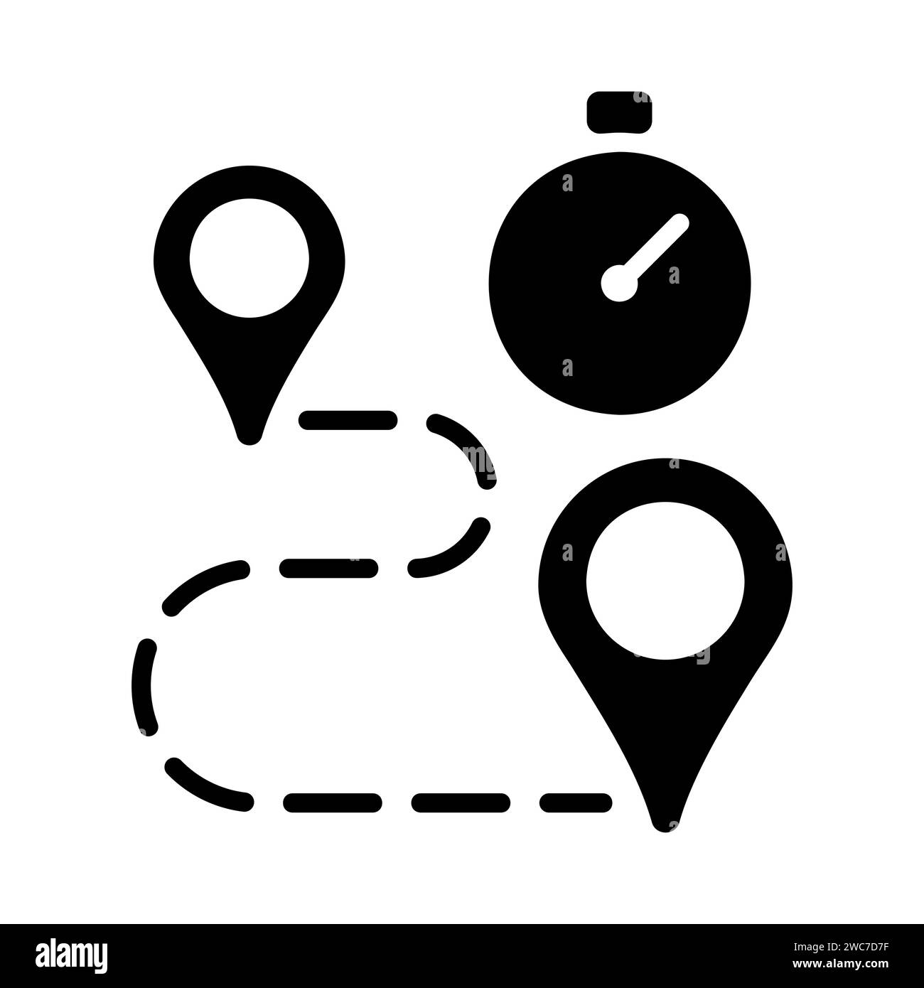 Stopwatch and route destination vector solid icon. Graph symbol for ...