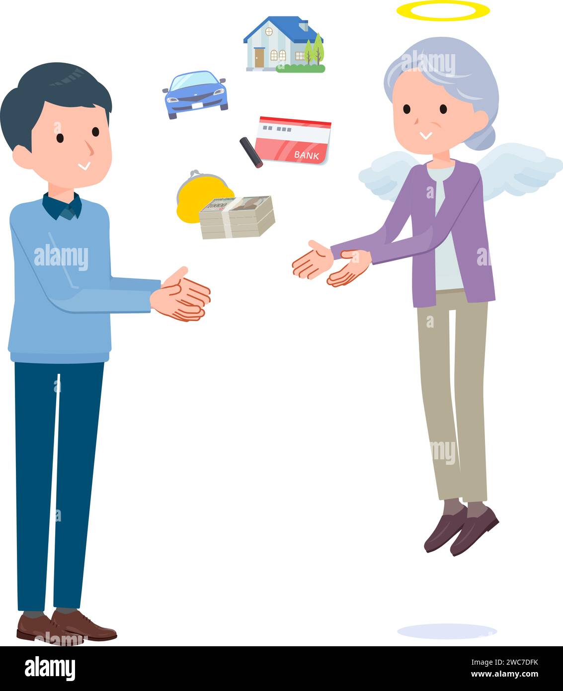 A symbolic scene of transferring assets.Vector art that is easy to edit ...