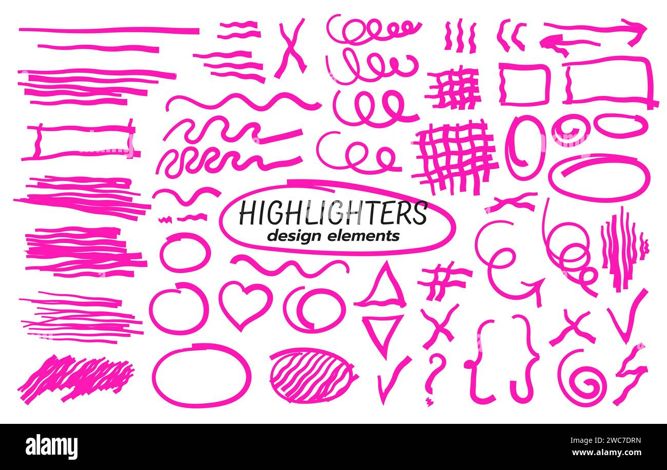 Neon pink highlight brush underlines. isolated elements Stock Vector ...