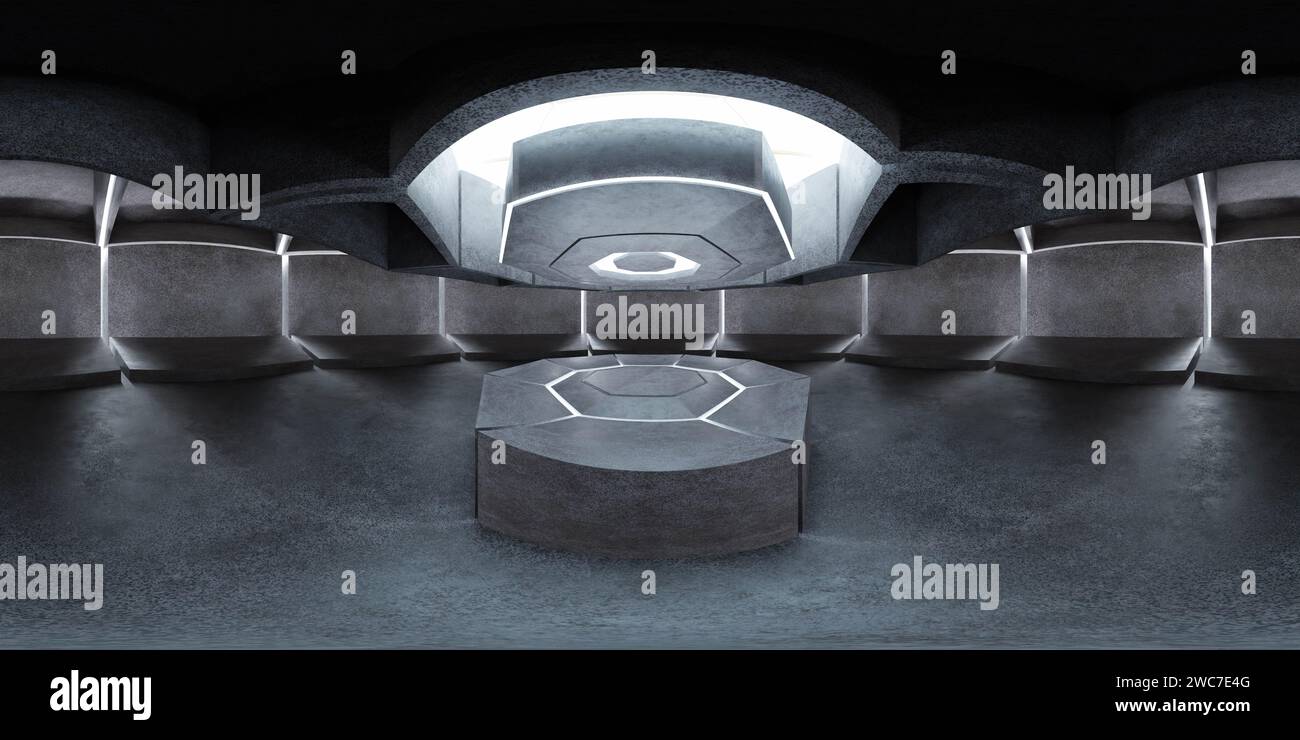 Futuristic Room with Concrete Walls and a product stand 360 panorama vr ...