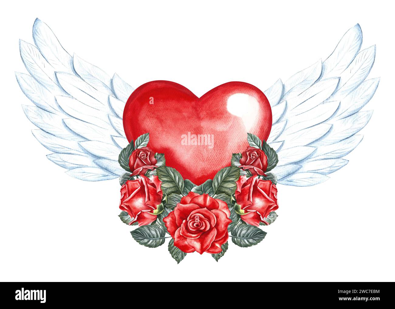 Heart Drawings With Wings And Roses Realistic Detailed Hand Drawn Tile