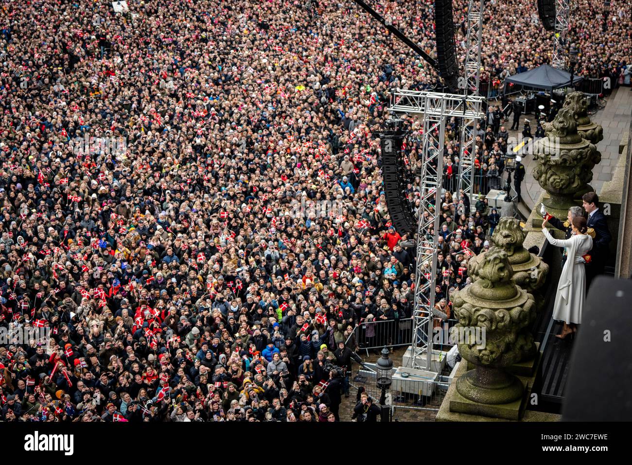 Copenhagen, Denmark. 14 January, 2024. King Frederik X, Queen Mary and ...
