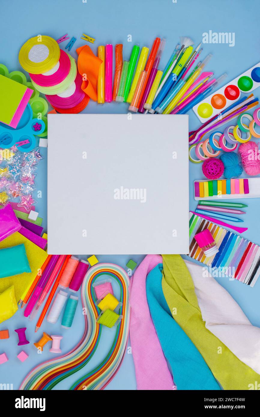 White canvas frame mock up template. Mock up canvas. Home workshop ...