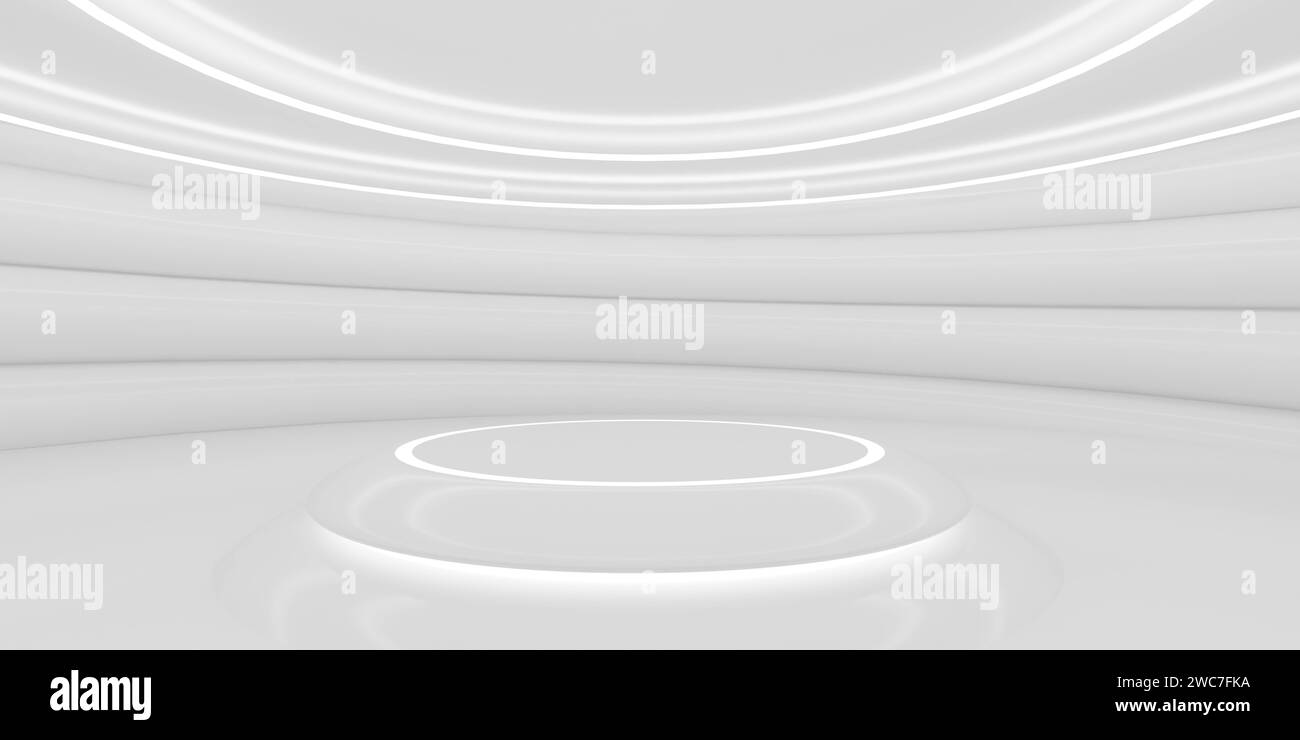 A Minimalist White Room with a Circular Ceiling With a Podium, Simple ...