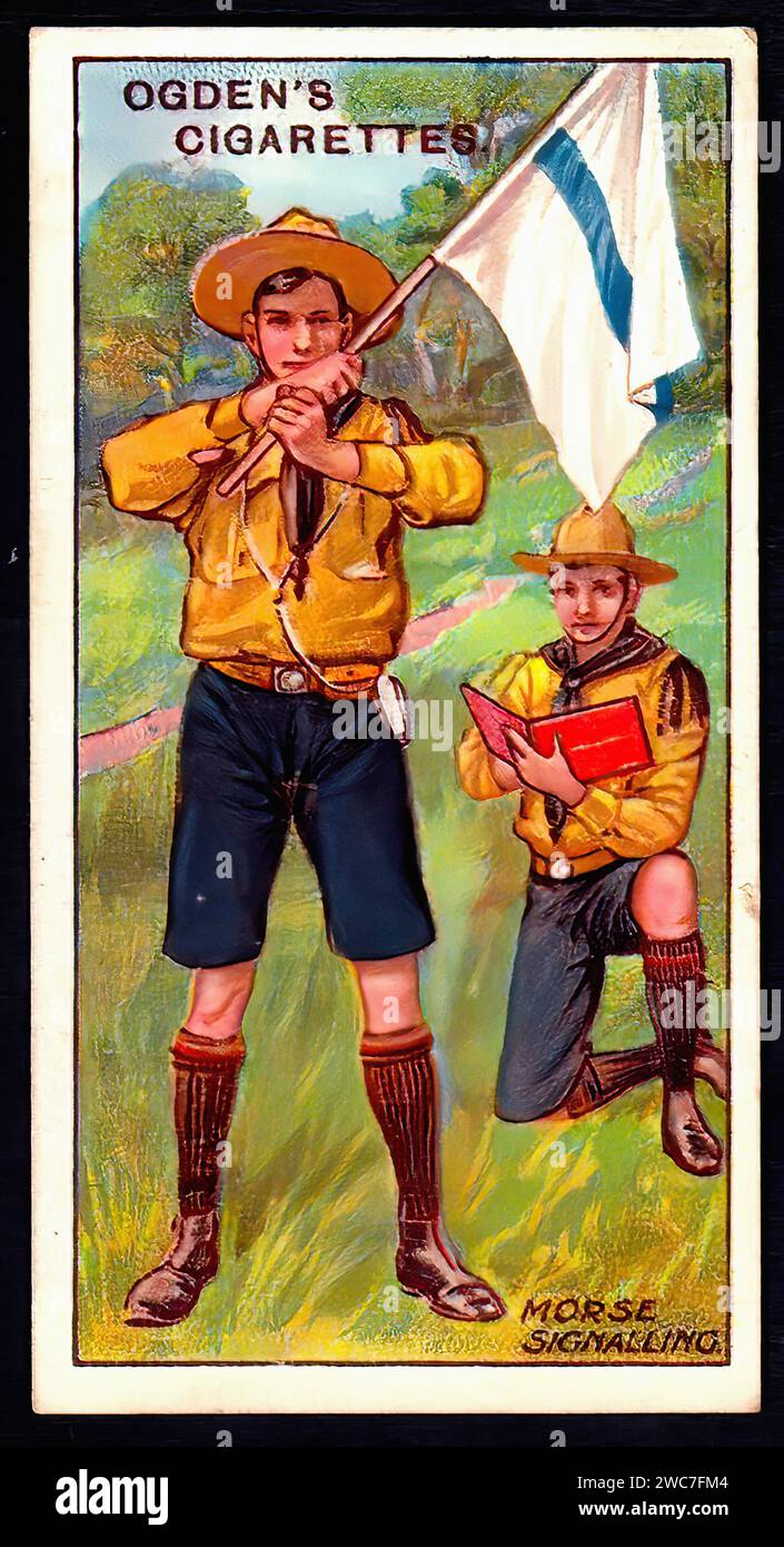 Boy Scout Morse Signalling - Vintage Cigarette Card Illustration Stock ...
