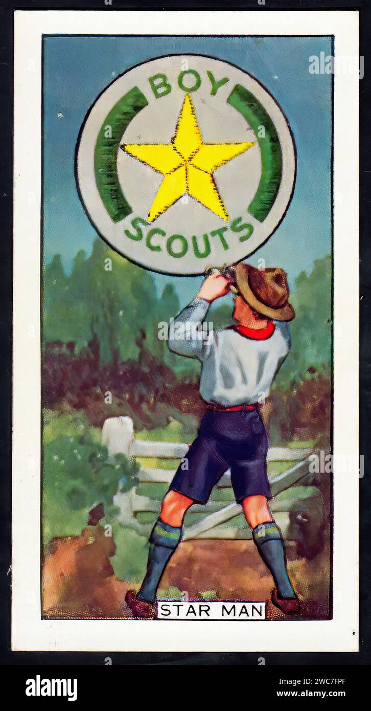 Boy Scout Star Man - Vintage Cigarette Card Illustration Stock Photo ...