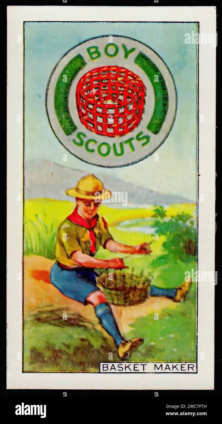 Boy Scout Basket Maker - Vintage Cigarette Card Illustration Stock ...