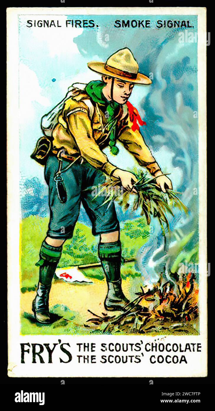 Boy Scout Smoke Signal - Vintage Tradecard Illustration Stock Photo - Alamy