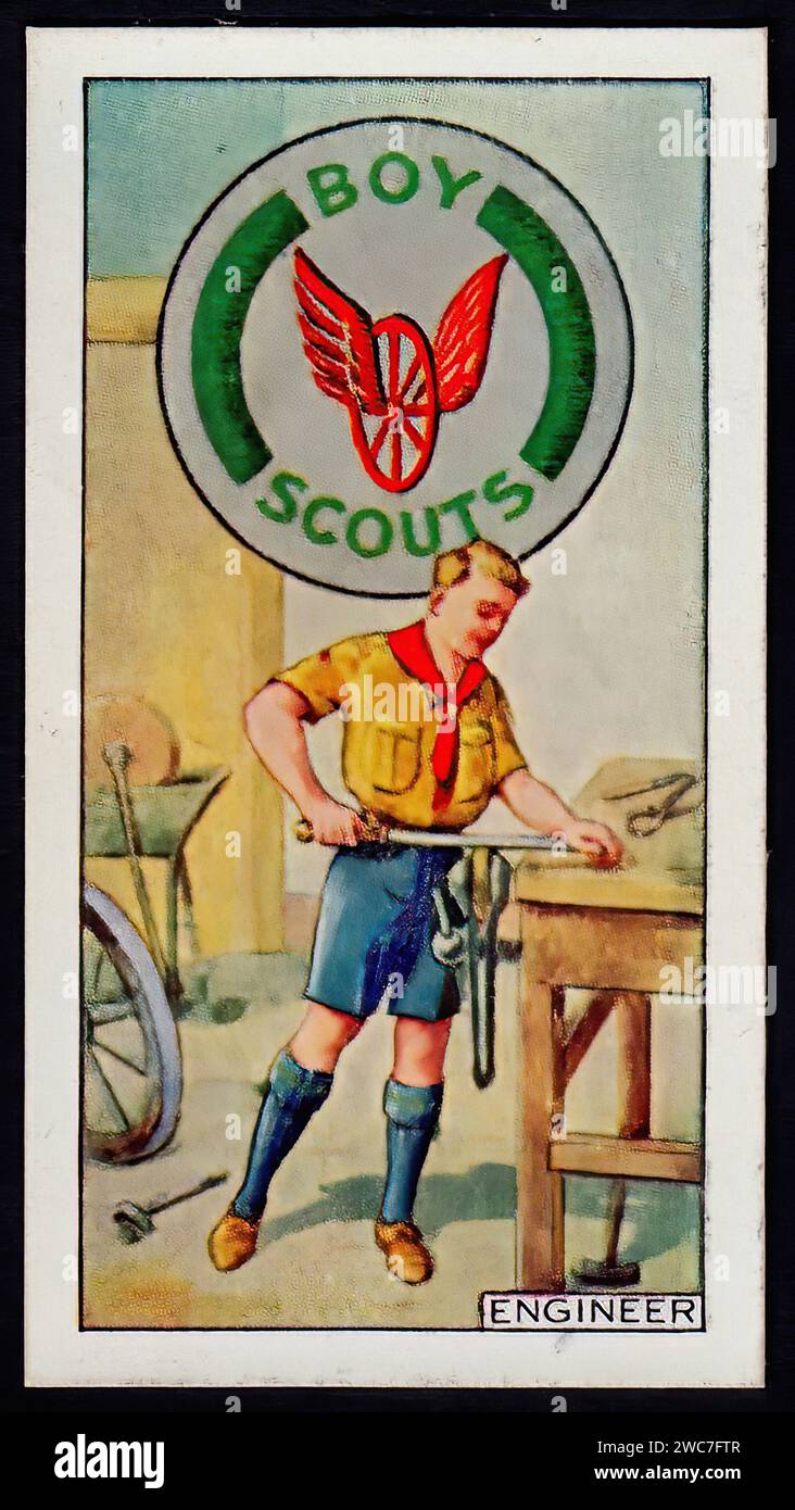 Boy Scout Engineer - Vintage Cigarette Card Illustration Stock Photo ...