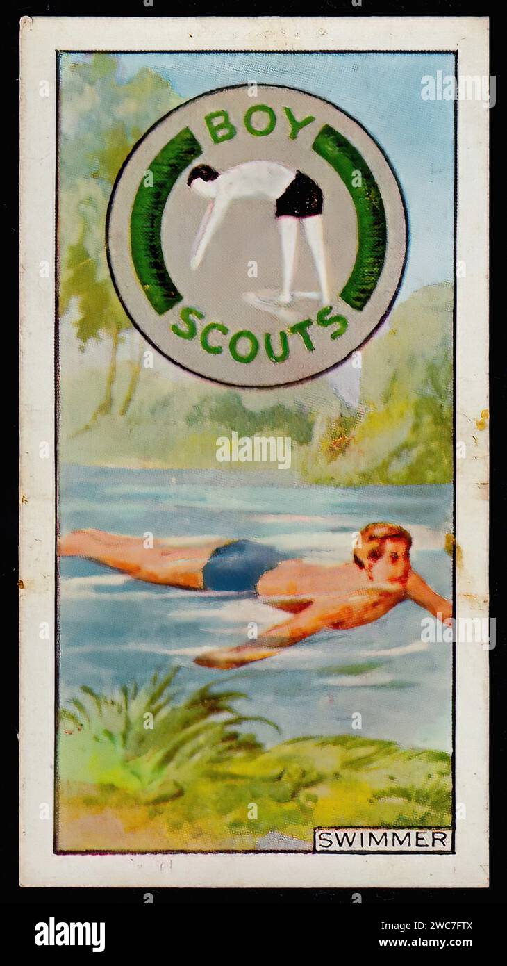 Boy Scout Swimmer - Vintage Cigarette Card Illustration Stock Photo - Alamy