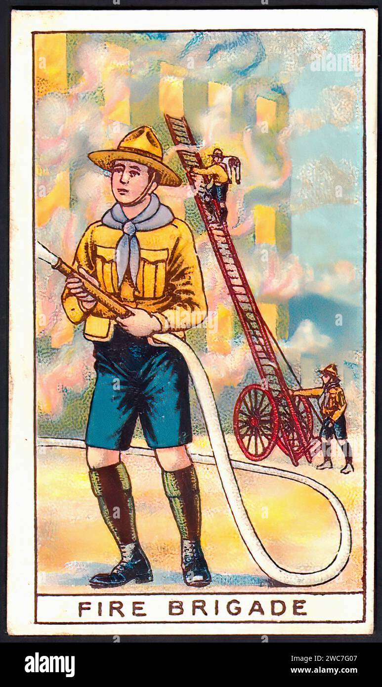 Boy Scouts, Fire Brigade - Vintage British Tradecard Illustration Stock ...