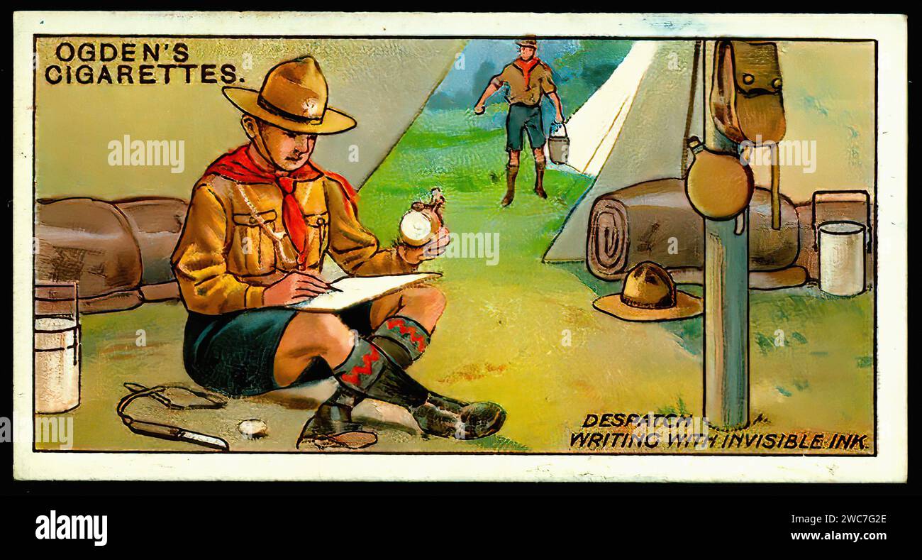 Boy Scout Despatch Writing - Vintage Cigarette Card Illustration Stock ...