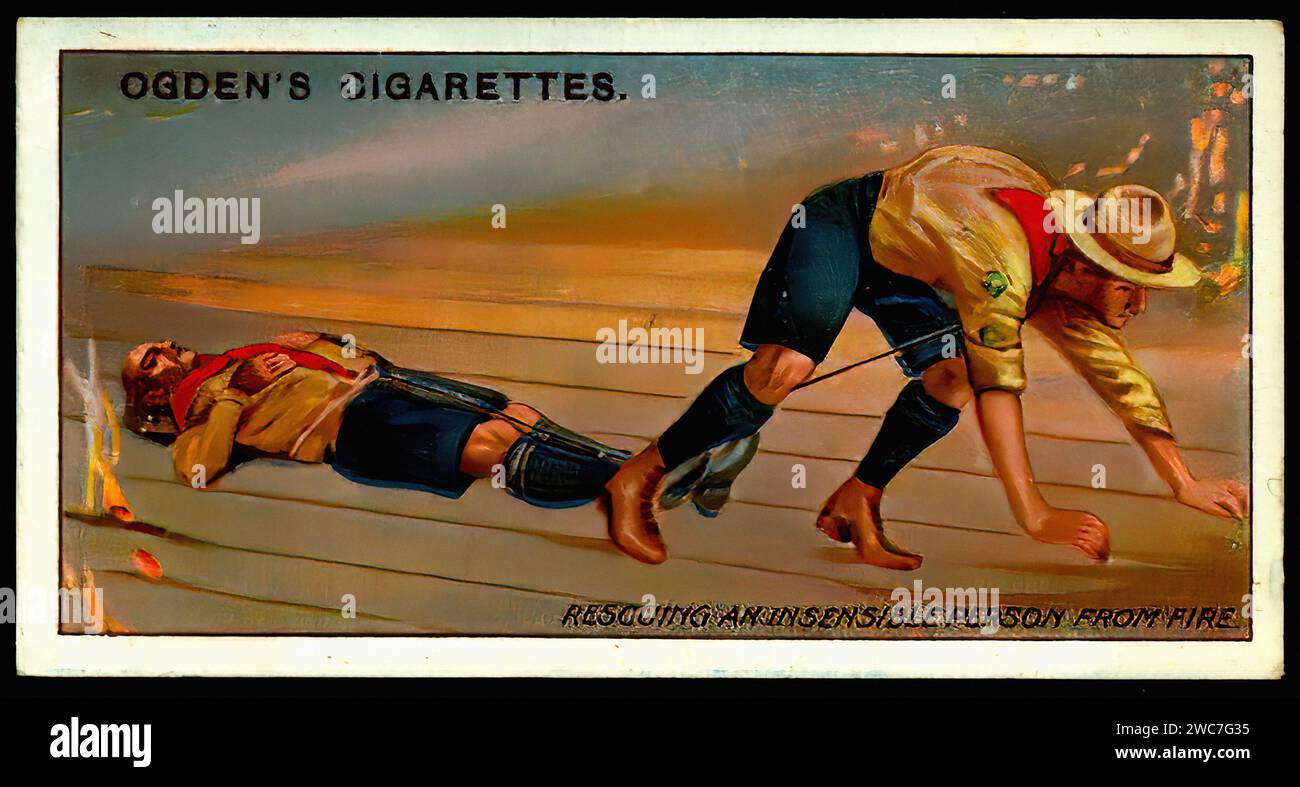 Vintage Cigarette Card - Boy Scout Rescuing From Fire Illustration ...