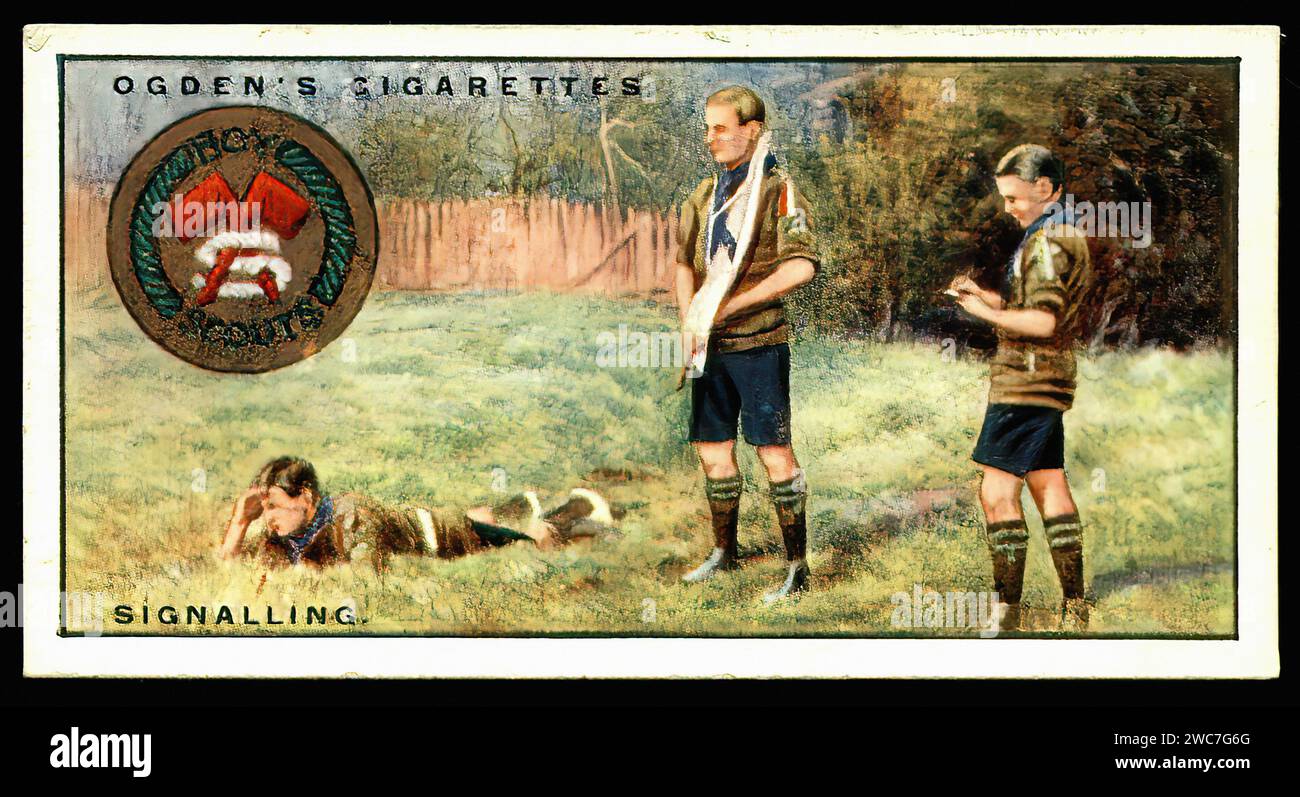 Boy Scouts - Signalling - Vintage Cigarette Card Illustration Stock ...