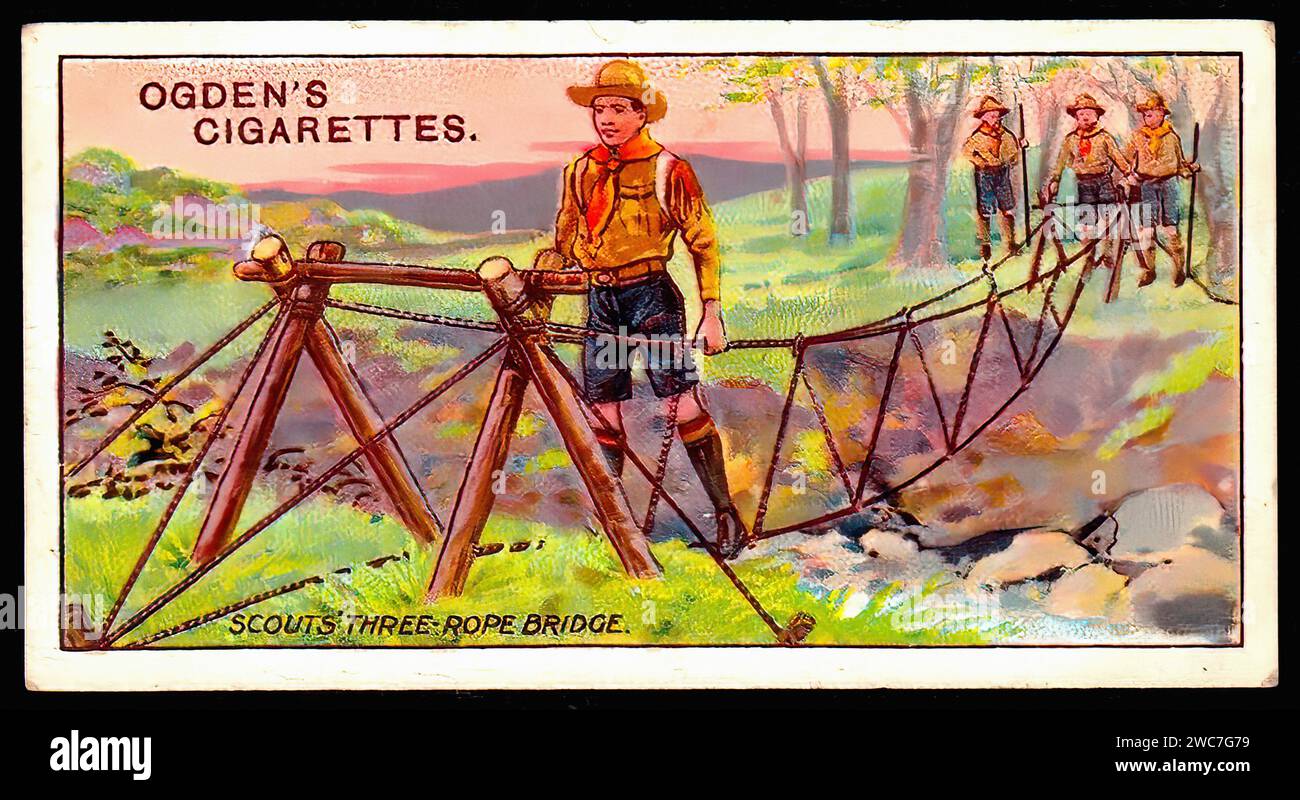Scouts' Three Rope Bridge - Vintage Cigarette Card Illustration Stock ...