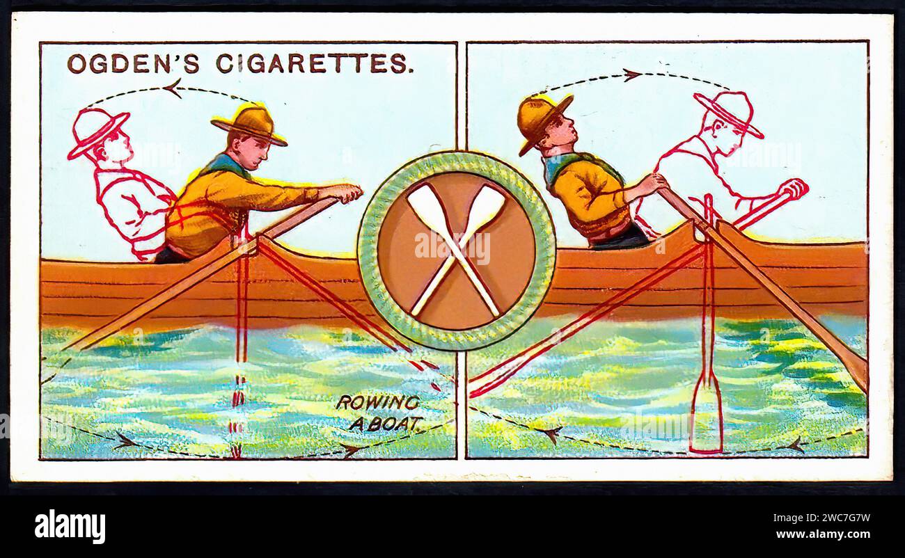 Rowing a Boat - Vintage Cigarette Card Illustration Stock Photo - Alamy