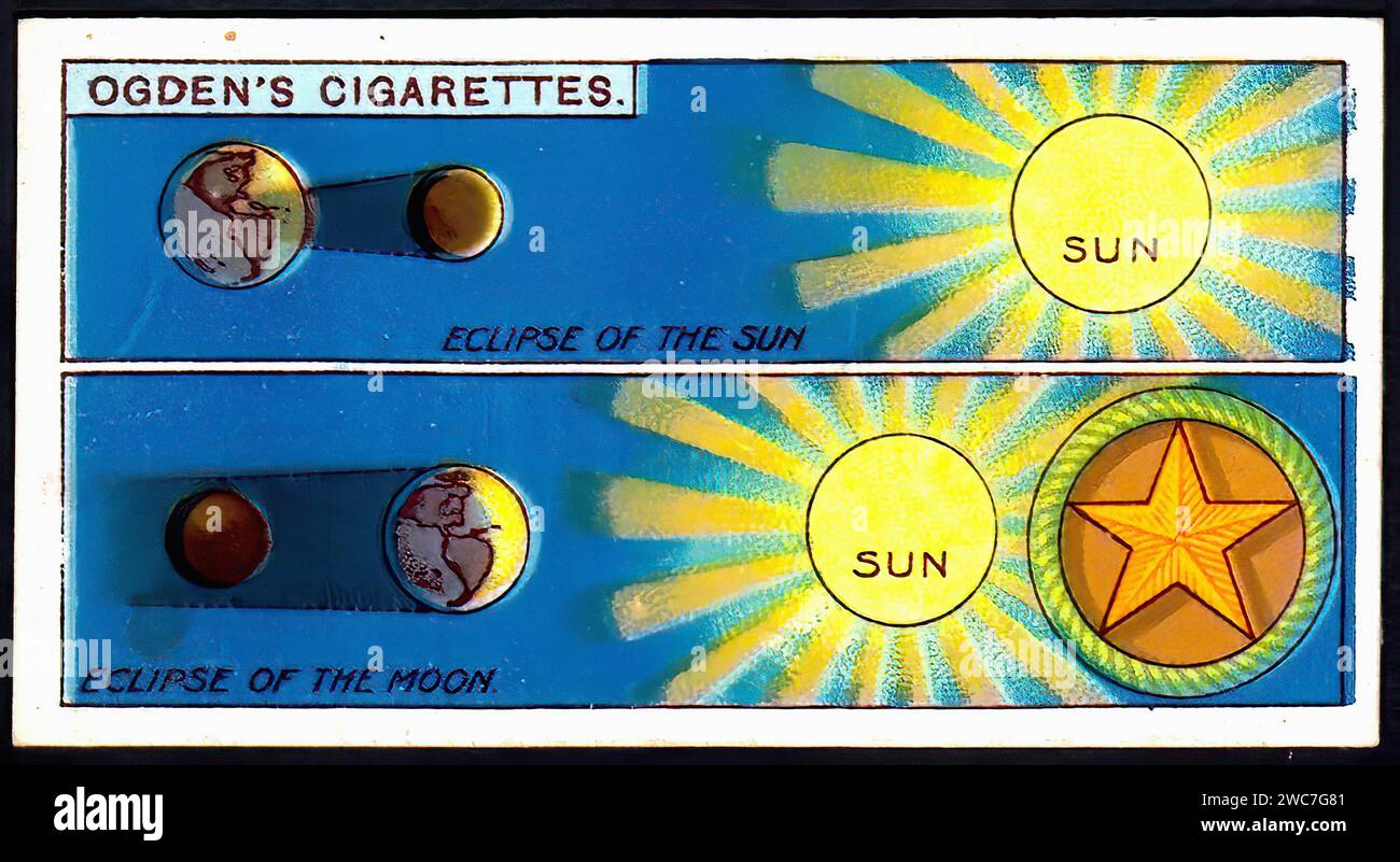 Solar and Lunar Eclipse - Vintage Cigarette Card Illustration Stock ...