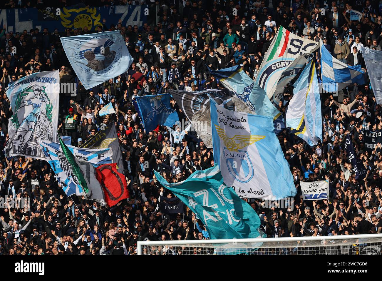 Rome, Italy 14.01.2024: Lazio supporters Curva nord on the stand during ...