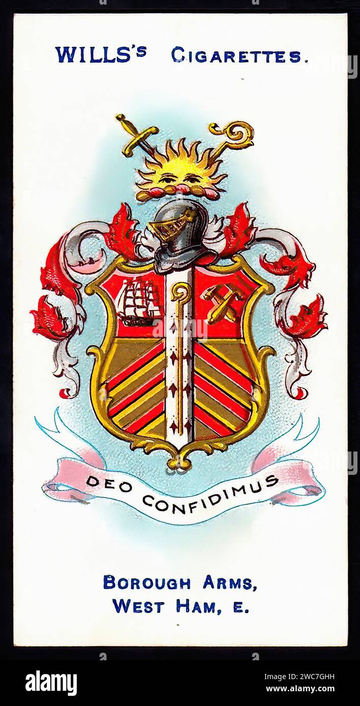 Borough Arms of West Ham - Vintage Cigarette Card Illustration Stock ...