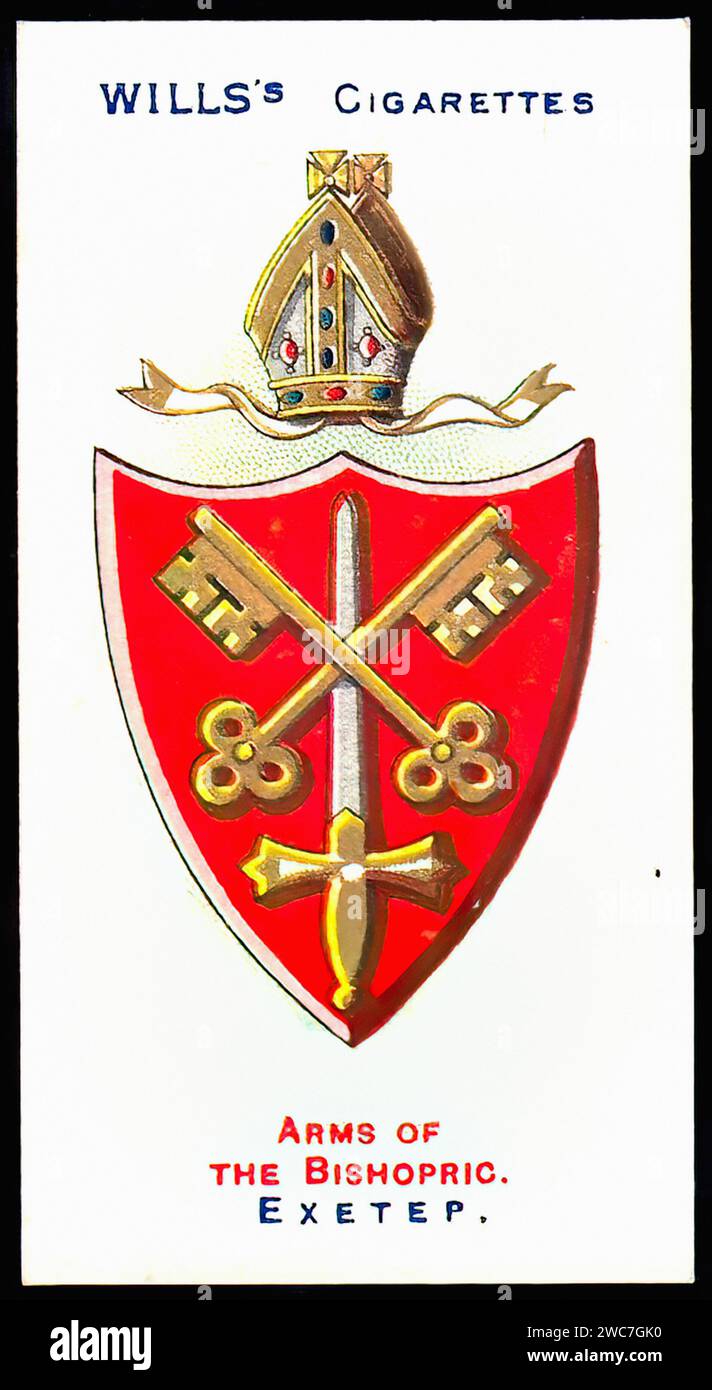 Arms of the Bishopric of Exeter - Vintage Cigarette Card Illustration ...