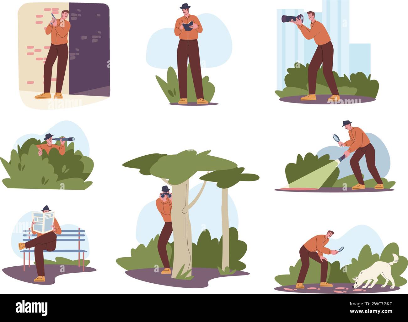 Private detective looking around and peeping. Investigation, detectives ...