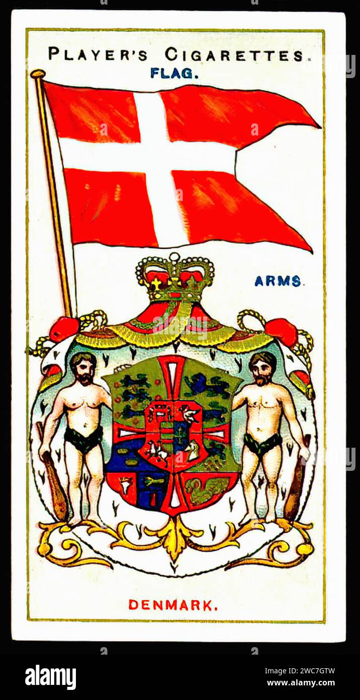 Arms & Flag of Denmark - Vintage Cigarette Card Illustration Stock ...