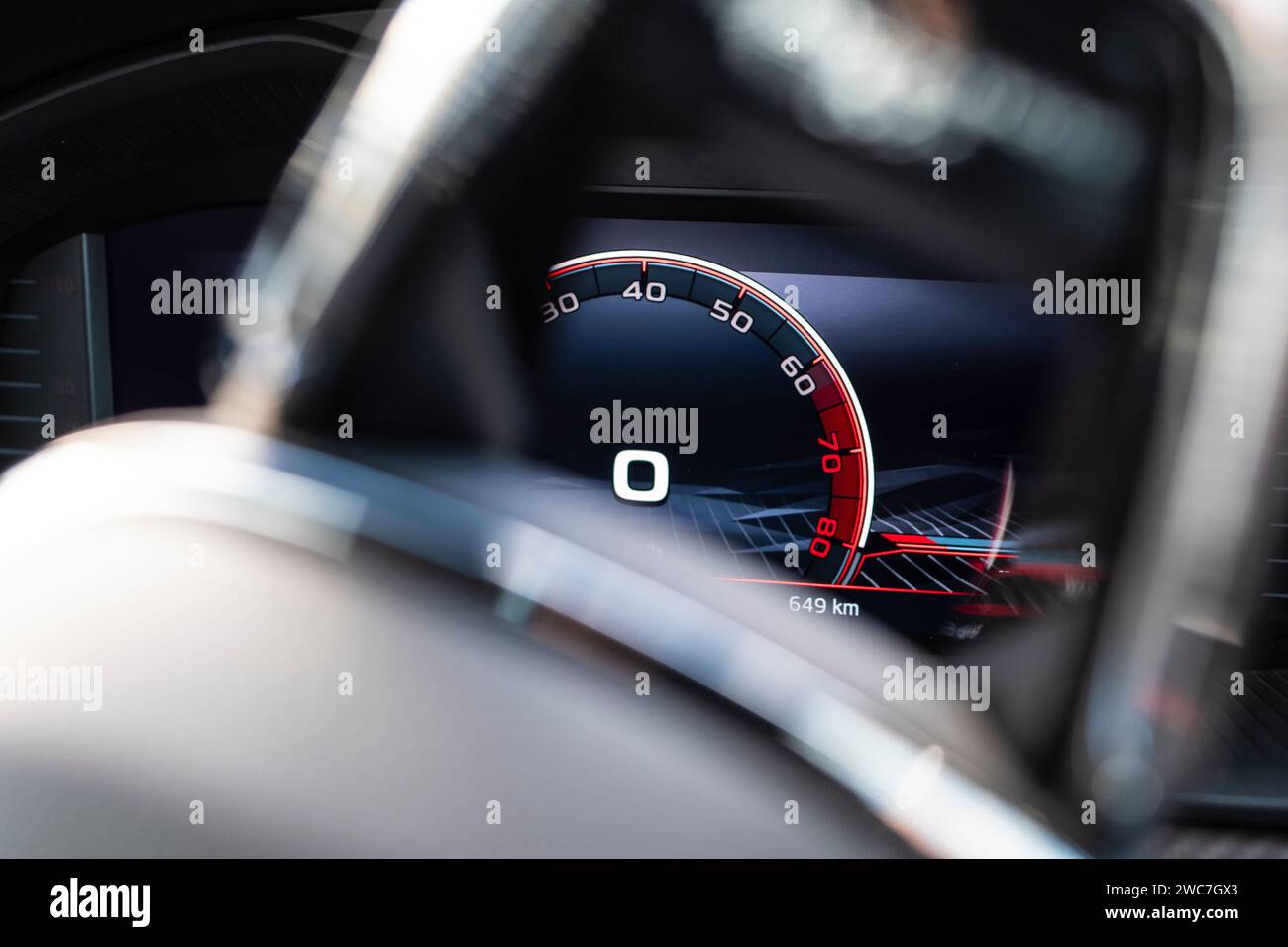 Digital screen hud engine dashboard in a sports modern car Stock Photo ...