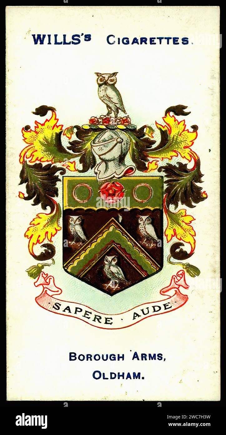 Borough Arms of Oldham - Vintage Cigarette Card Illustration Stock ...